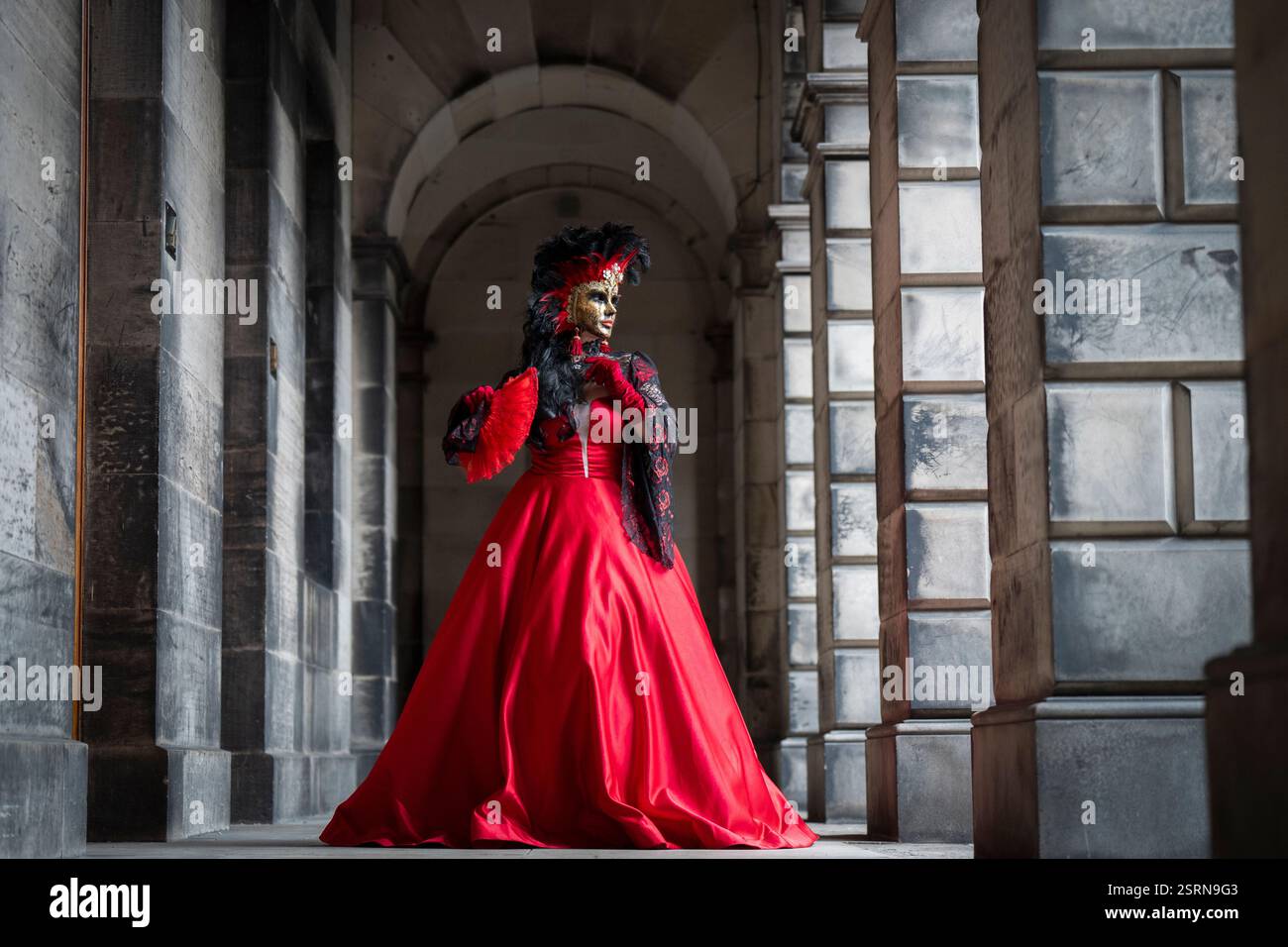 Edinburgh mask maker Lorraine Pritchard wears one of her new Venetian ...