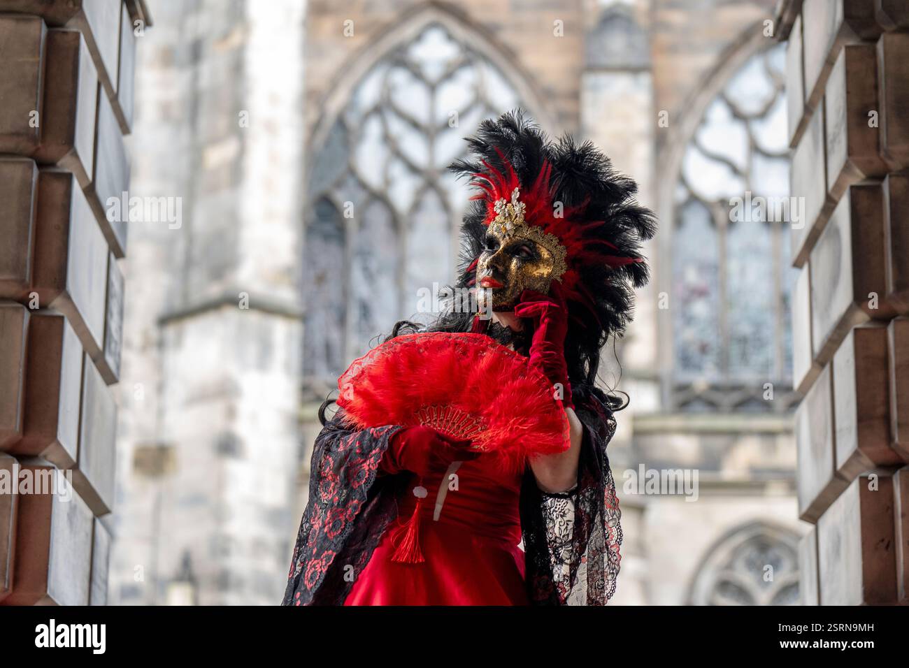 Edinburgh mask maker Lorraine Pritchard wears one of her new Venetian ...