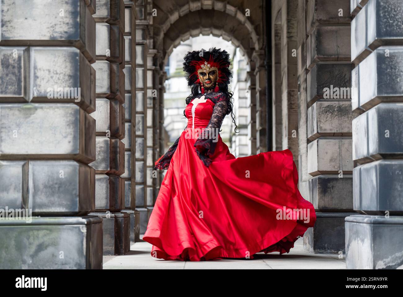Edinburgh mask maker Lorraine Pritchard wears one of her new Venetian ...