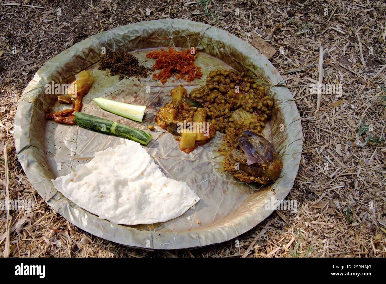 Food on leafplate at Dadi, Belgaum, Karnataka, India, Asia Stock Photo ...