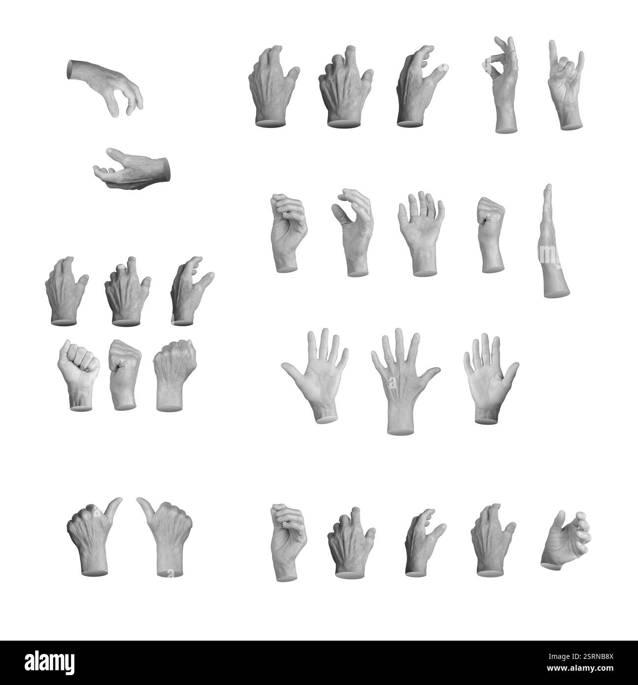 Set of elderly female hands in various gestures, including gripping ...
