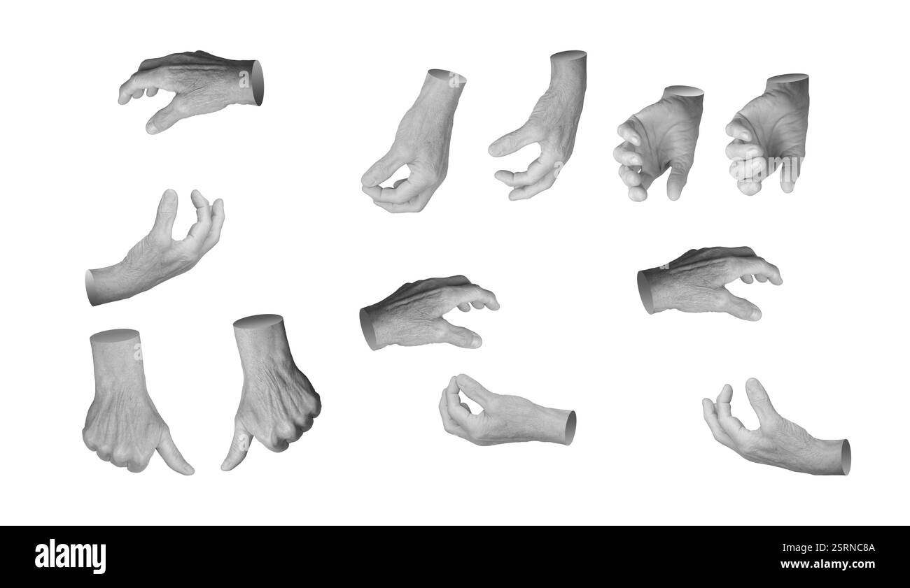 Set of elderly female hands in various gestures, including gripping ...