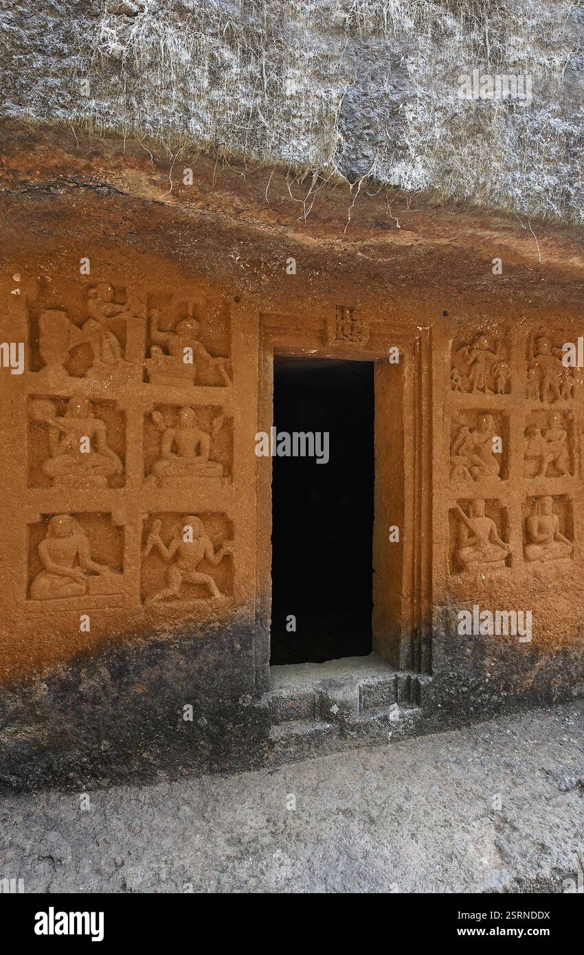 Forecourt and facade of cave number fourteen in Panhale Kazi caves ...