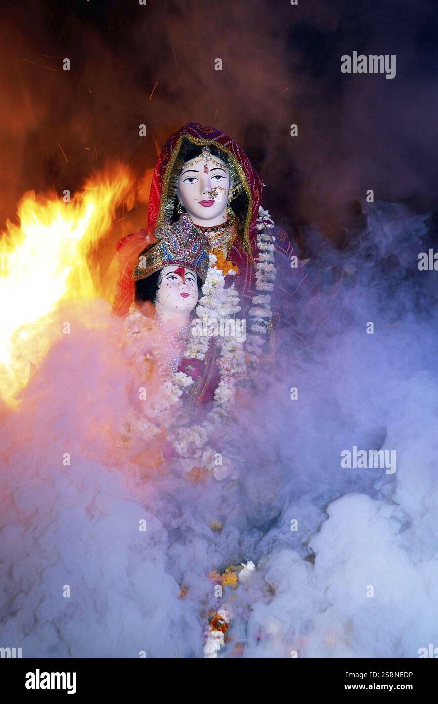 Holika and prahlad in holika dahan, Jodhpur, Rajasthan, India, Asia ...