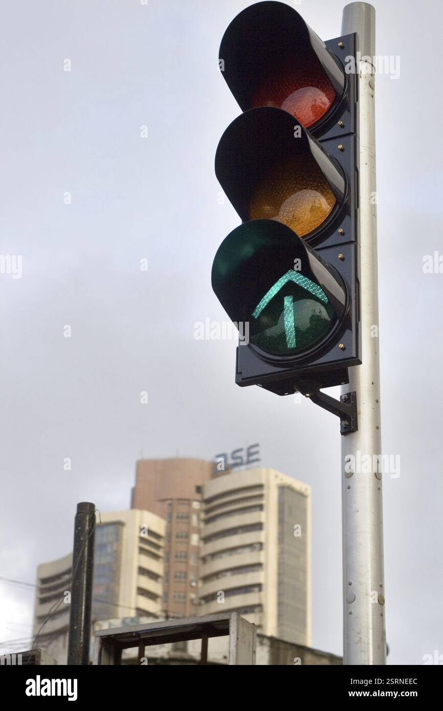 Signal showing green light at traffic junction in Bombay Mumbai ...