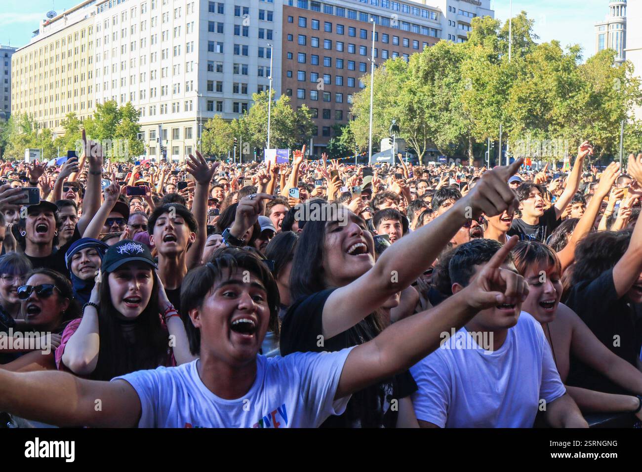 Thousands of people packed the center of the Chilean capital to ...