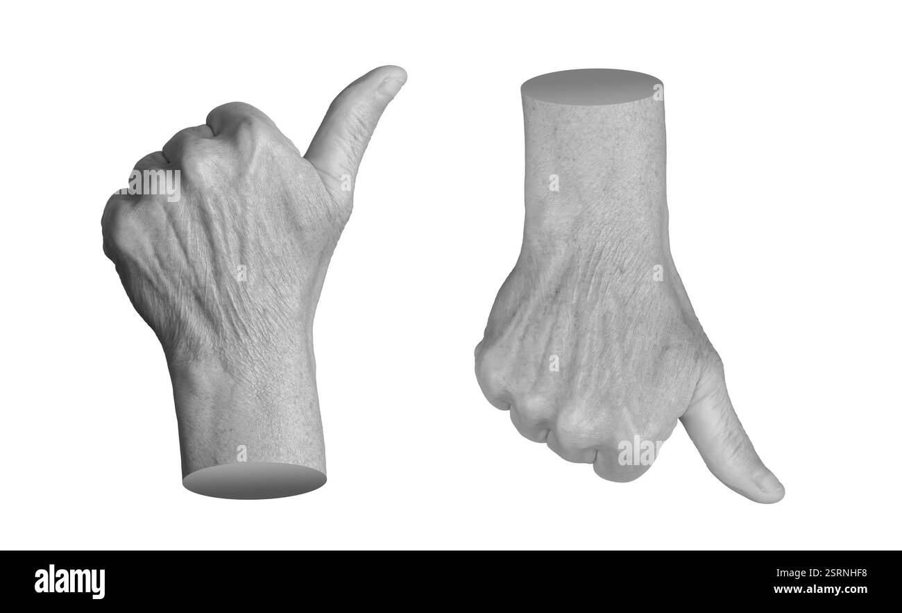 Elderly female hand showing a thumbs-up gesture, symbolizing approval ...