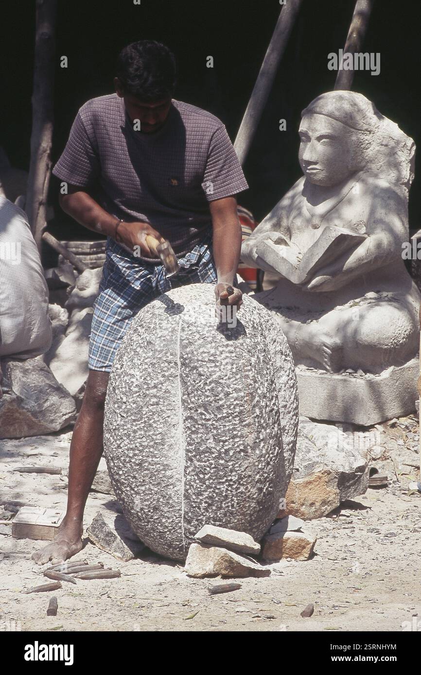 Stone carver working at Mamallapuram, Tamil Nadu, India, Asia Stock ...