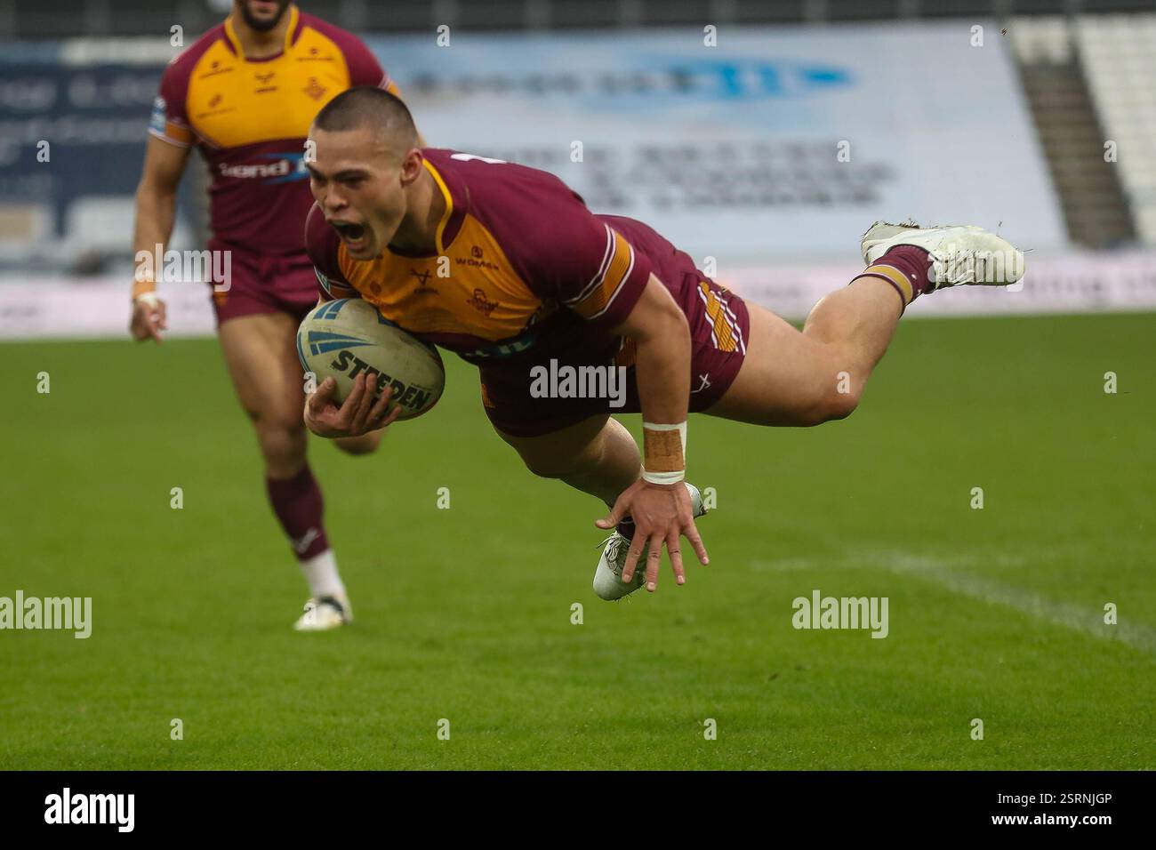 Try Huddersfield Tui Lolohea *** during the Super League match between ...