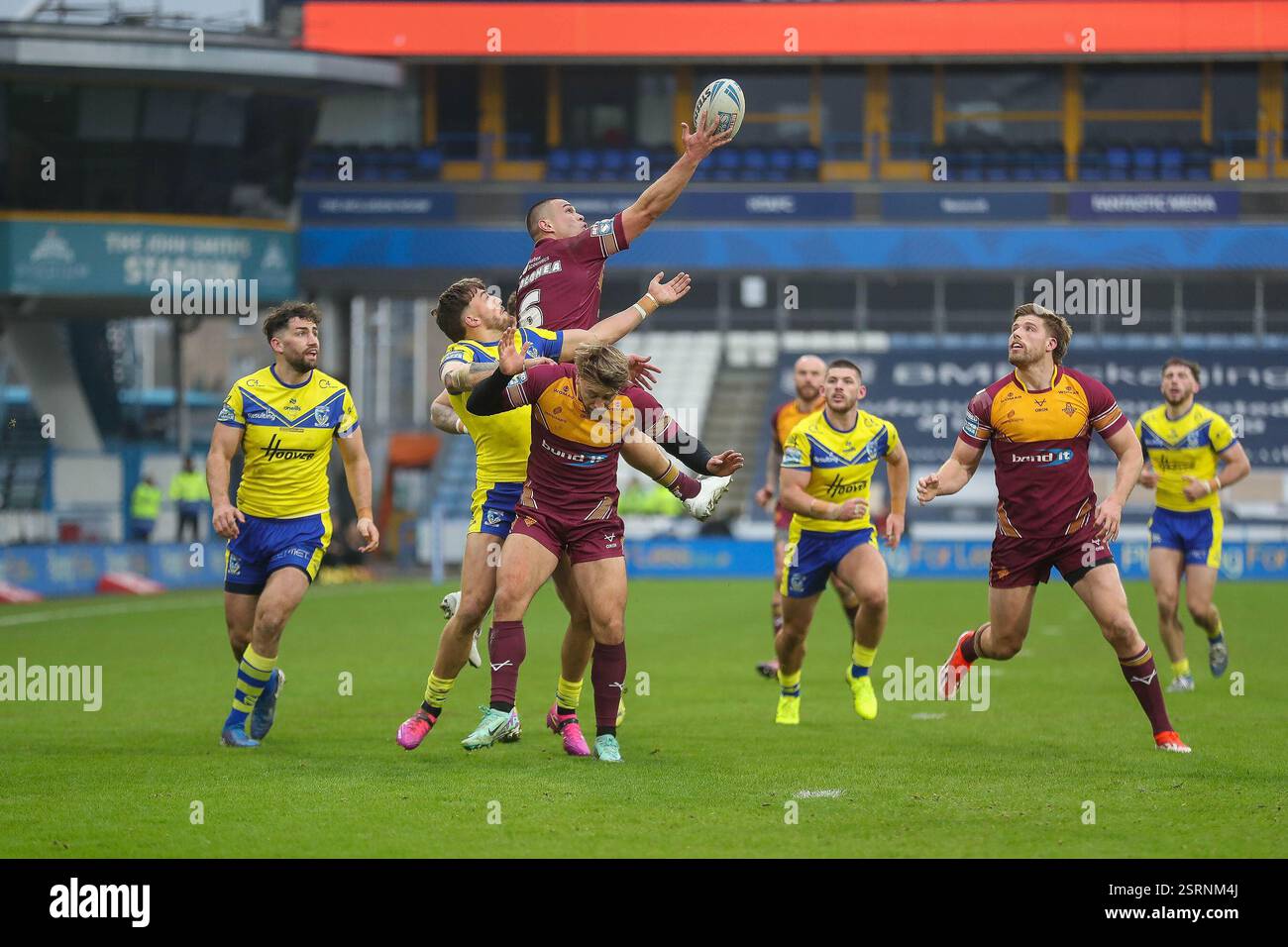 Tui Lolohea wins a high ball *** during the Super League match between Huddersfield Giants and ...