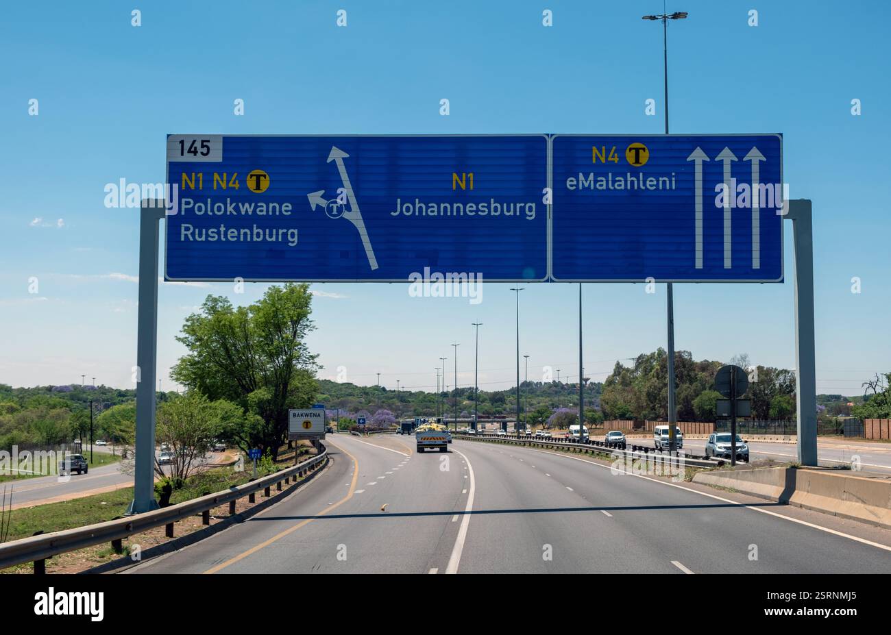 October 23, 2024. South Africa. Highway sign over a multiple lane road ...