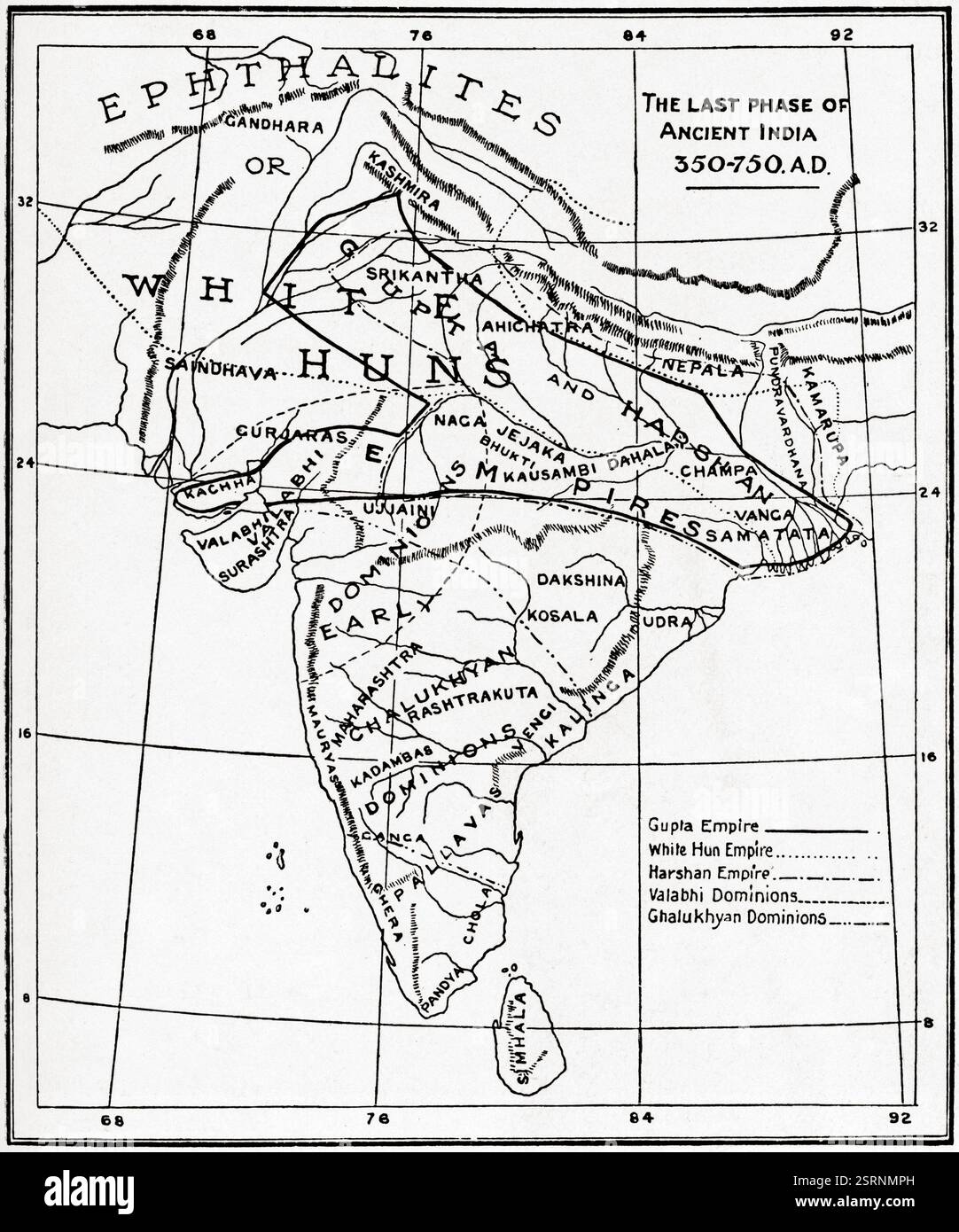 Map of the last phase of Ancient India, 350, 750 AD Stock Photo - Alamy