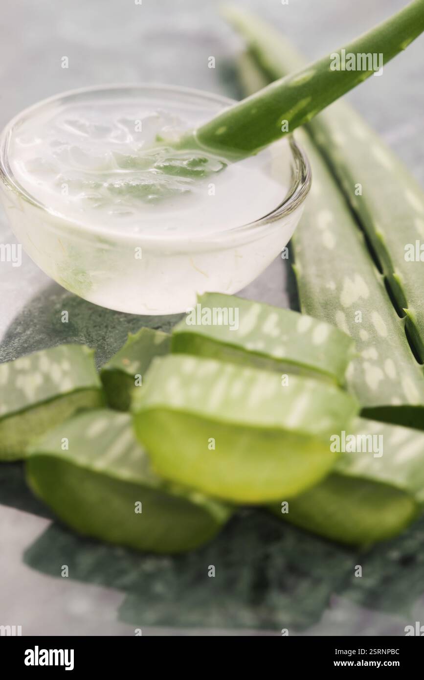 Aloe vera juice with fresh leaves Stock Photo - Alamy