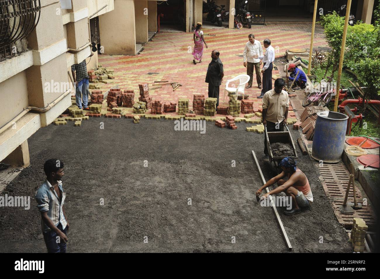 Installation of Interlocking Paver block bricks, India, Asia Stock ...