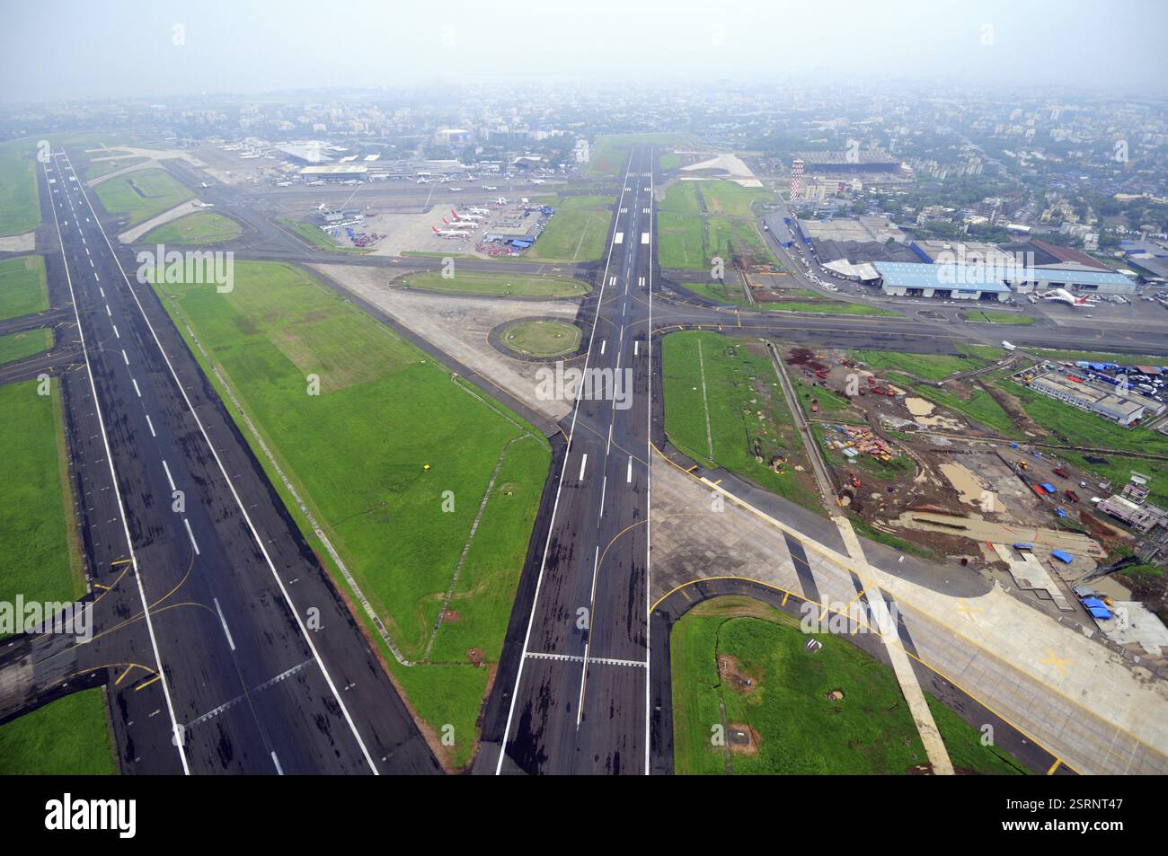 Aerial view of runway of chhatrapati shivaji international airport ...