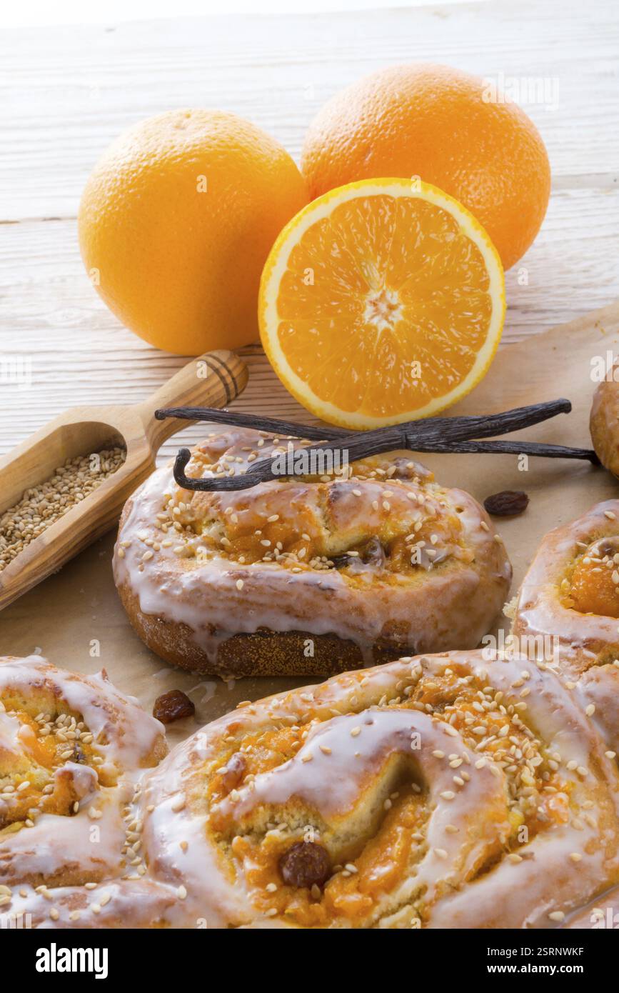 Fresh vanilla orange snails Stock Photo - Alamy