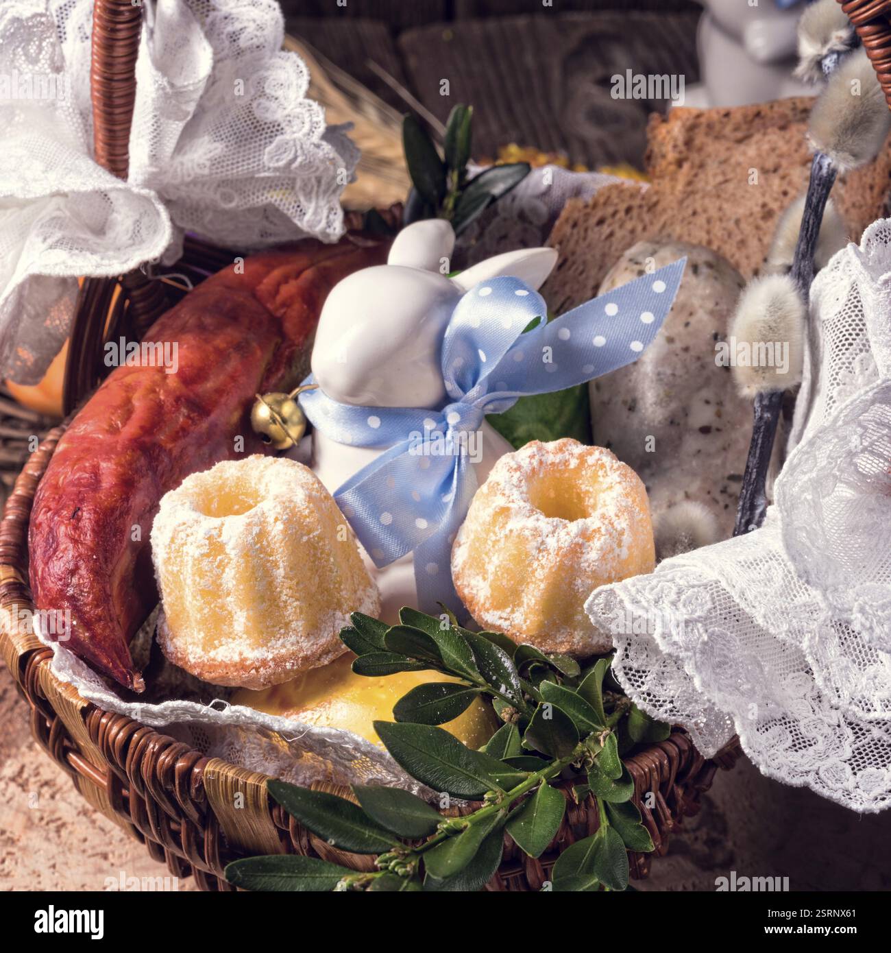 Traditional Easter basket with food Stock Photo - Alamy