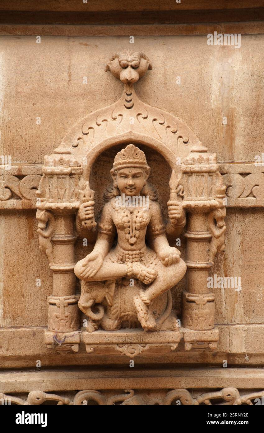 Goddess sitting on elephant on the wall of panchasara parasvanath jain ...