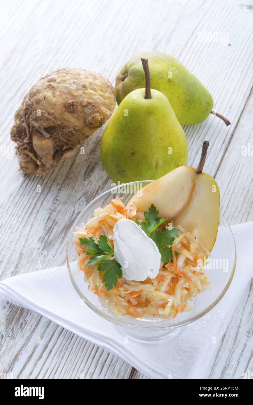 Celery salad with pear Stock Photo - Alamy