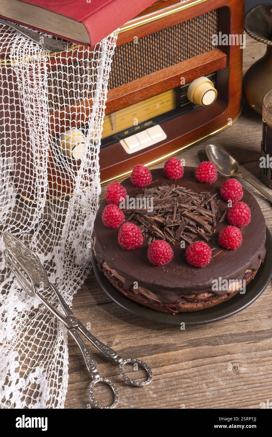 Chocolate cake and Turkish coffee - vintage style Stock Photo - Alamy