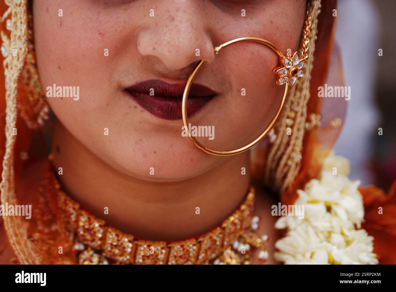 Closeups of big nath in nose of rajasthani woman, Jodhpur, Rajasthan ...
