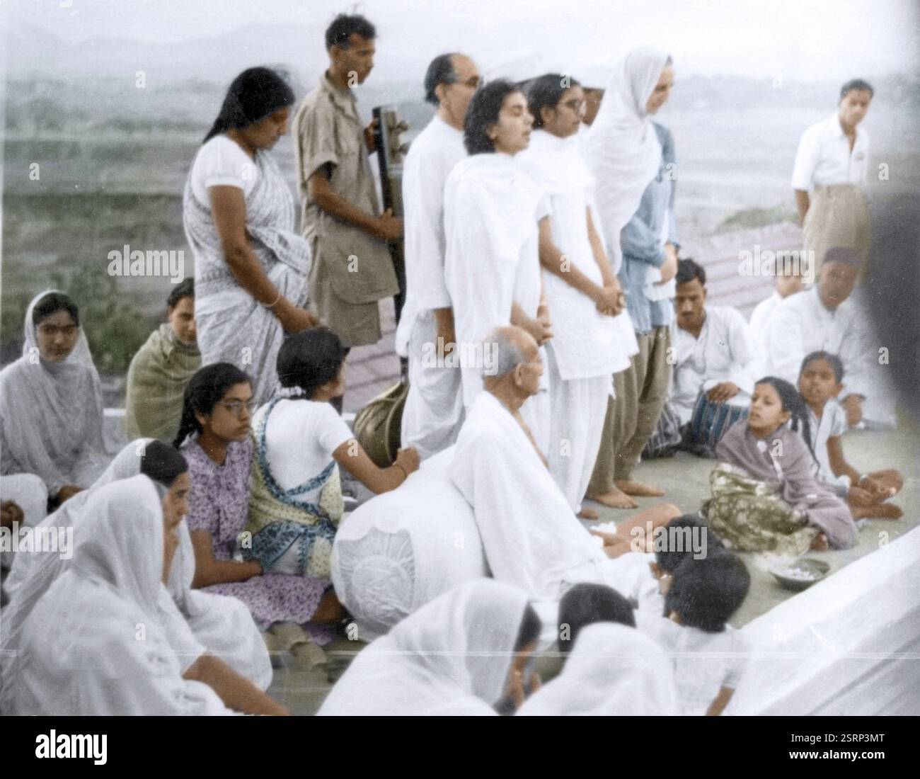 Mahatma Gandhi at prayer meeting roof of Parnakuti, Pune, Maharashtra ...