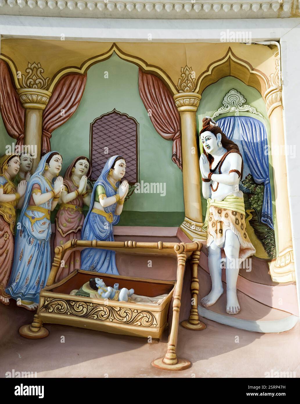 Child krishna sleeping in cradle painting on wall, uttar pradesh, india ...