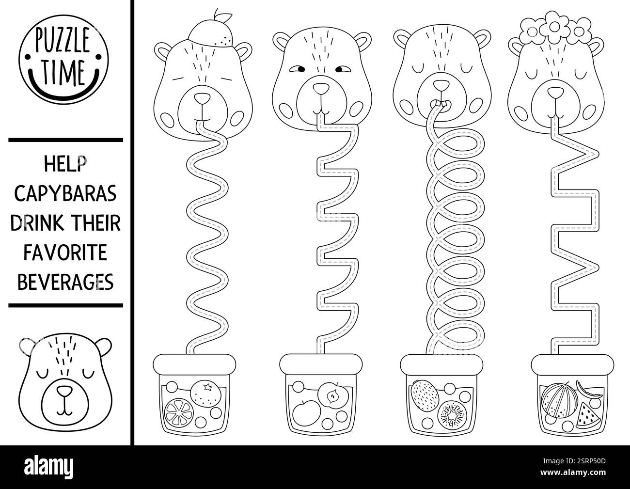 Vector handwriting practice worksheet with capybaras, bubble tea ...