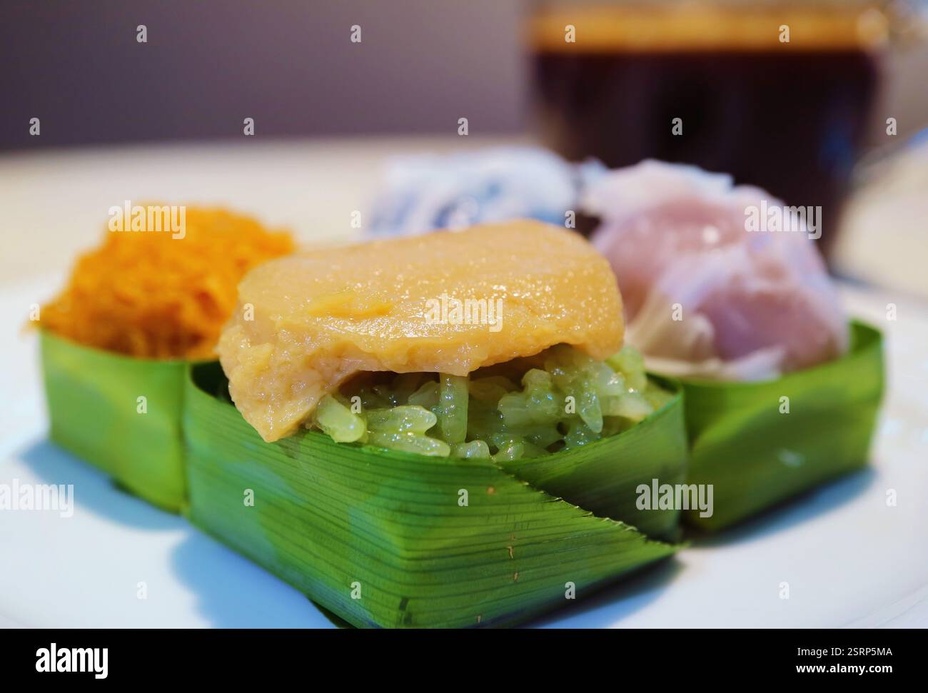 Closeup of Delectable Sticky Rice Topped with Custard, a Famous Thai ...