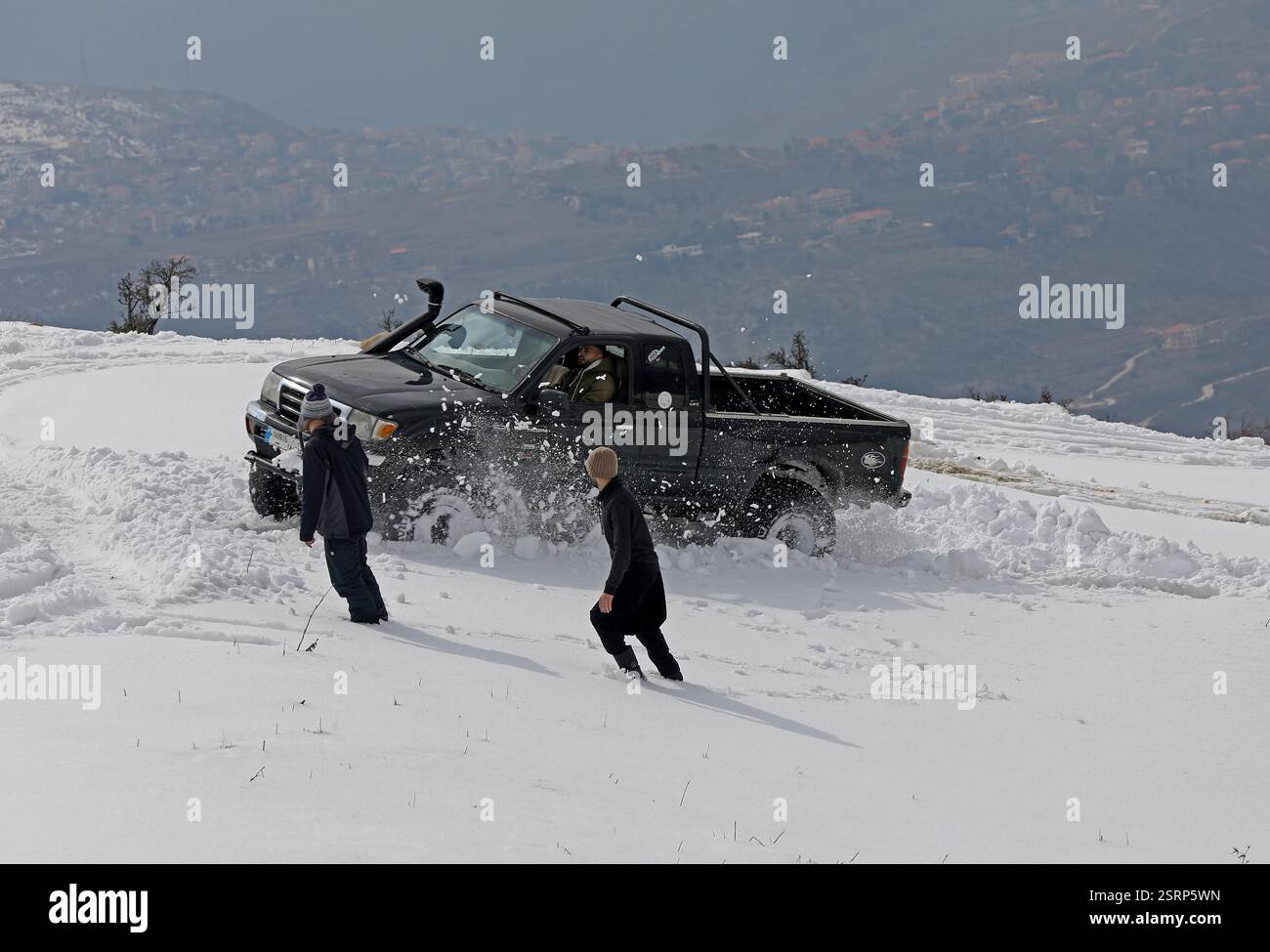 Mount Lebanon, Lebanon. 16th Feb, 2025. Snow driving enthusiasts are ...