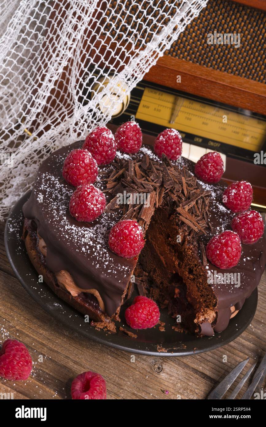 Chocolate cake and Turkish coffee - vintage style Stock Photo - Alamy