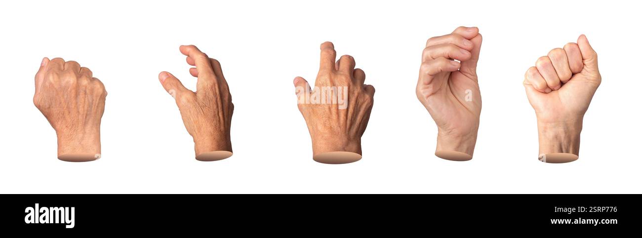 Set of elderly female hands in various gestures, including gripping ...