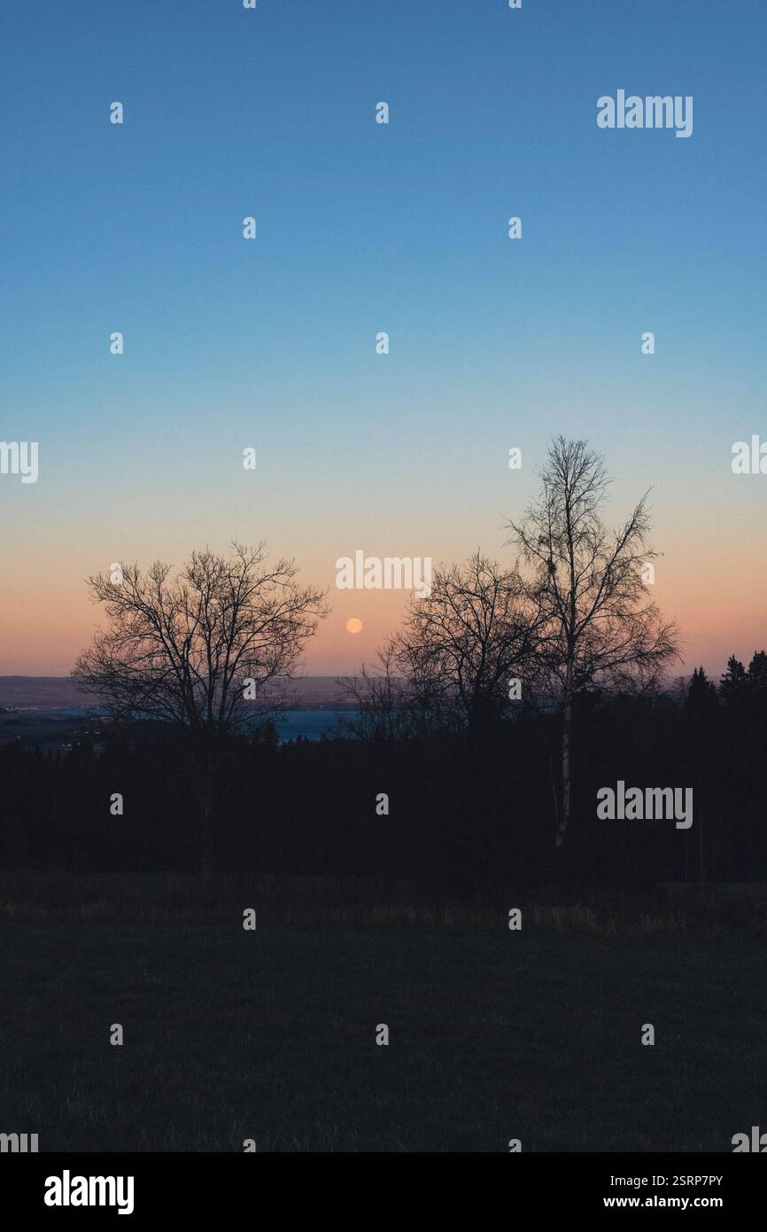 The full moon above Lake Mjøsa in November Stock Photo - Alamy