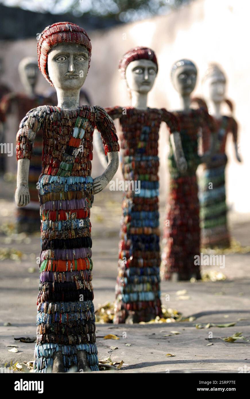 Statues made of colourful broken bangles at Rock garden in Chandigarh ...