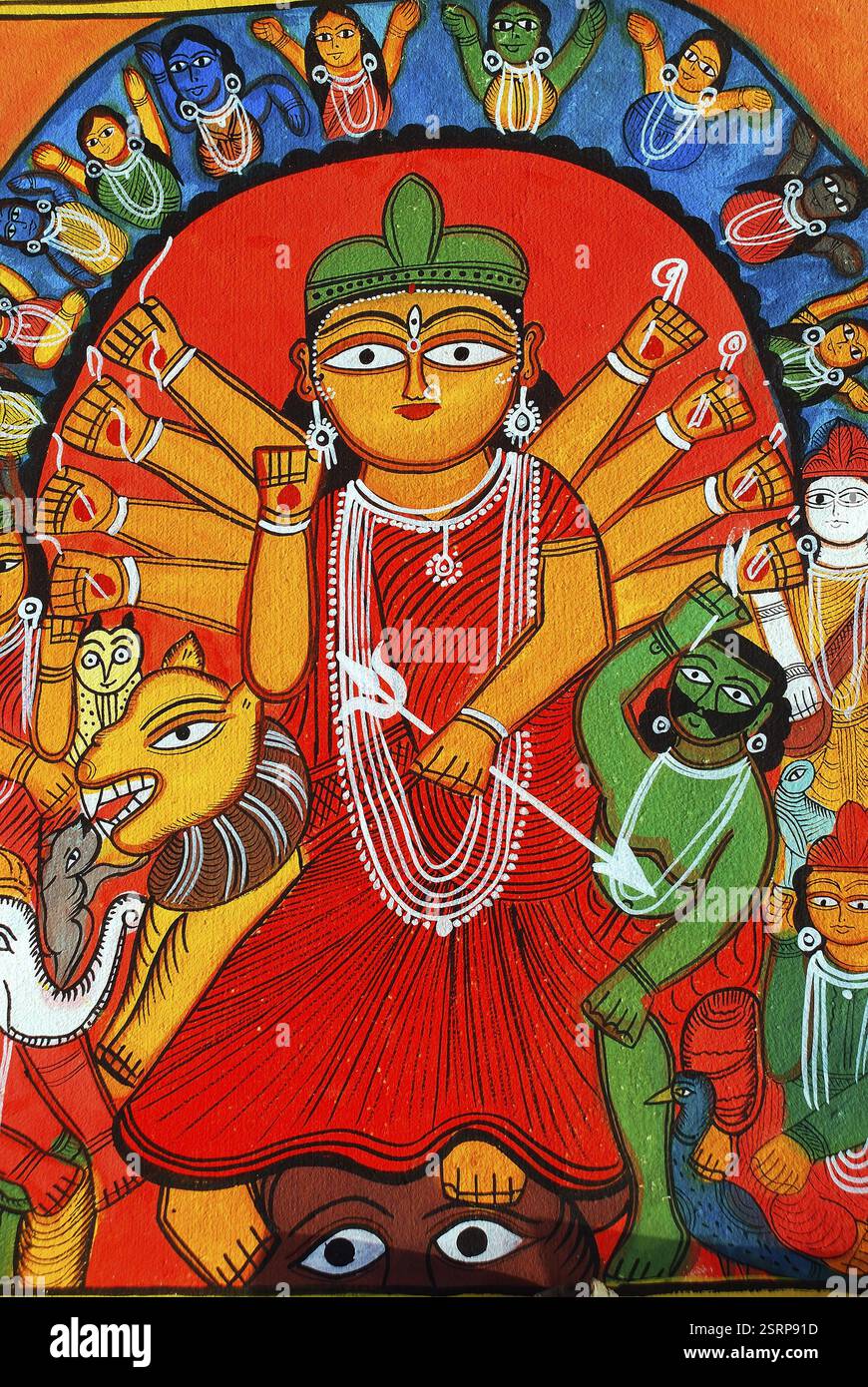 Goddess Durga killing demon scroll painting, Calcutta Kolkata, West ...