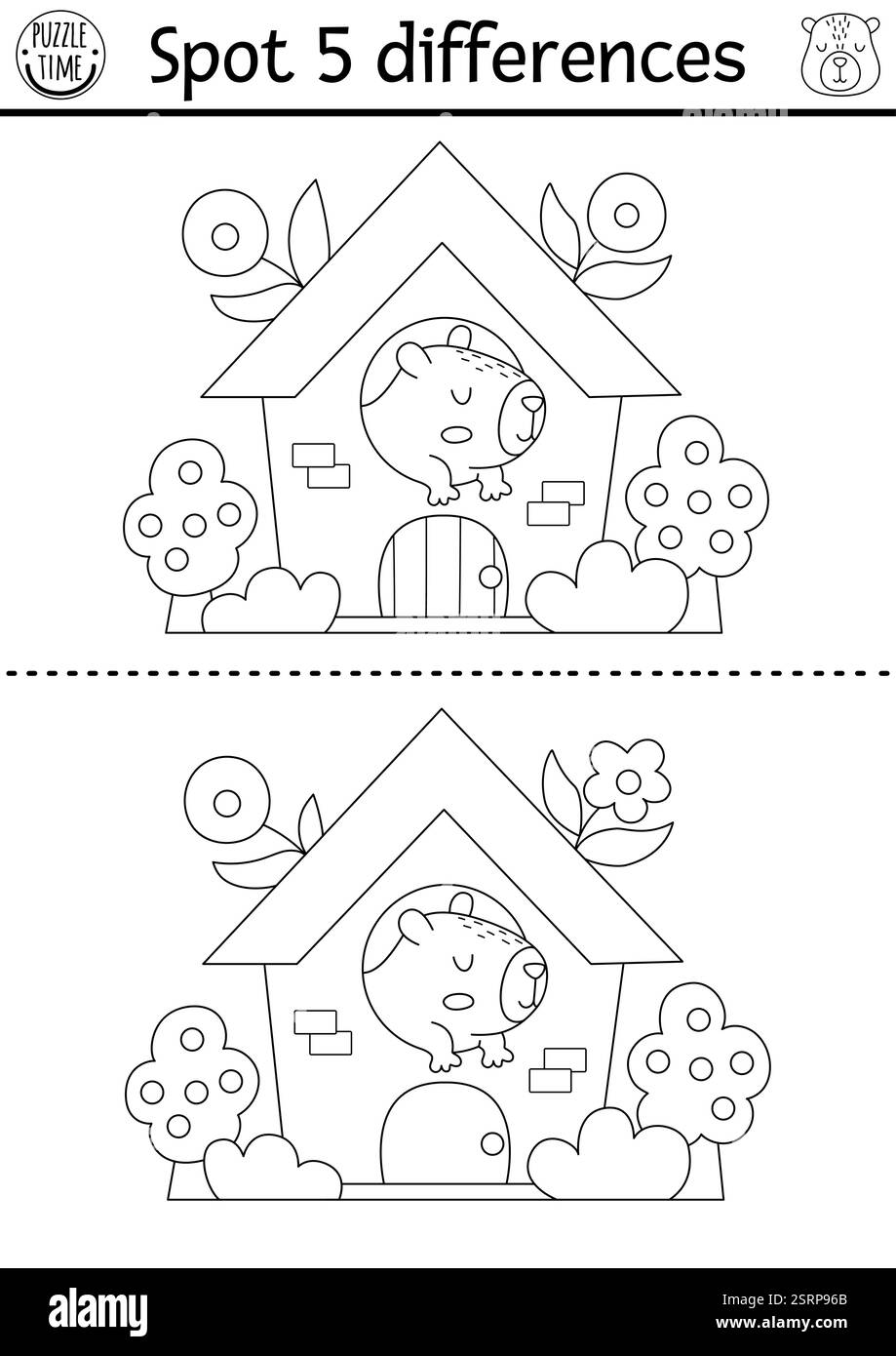 Find differences game for children. Capybara black and white ...