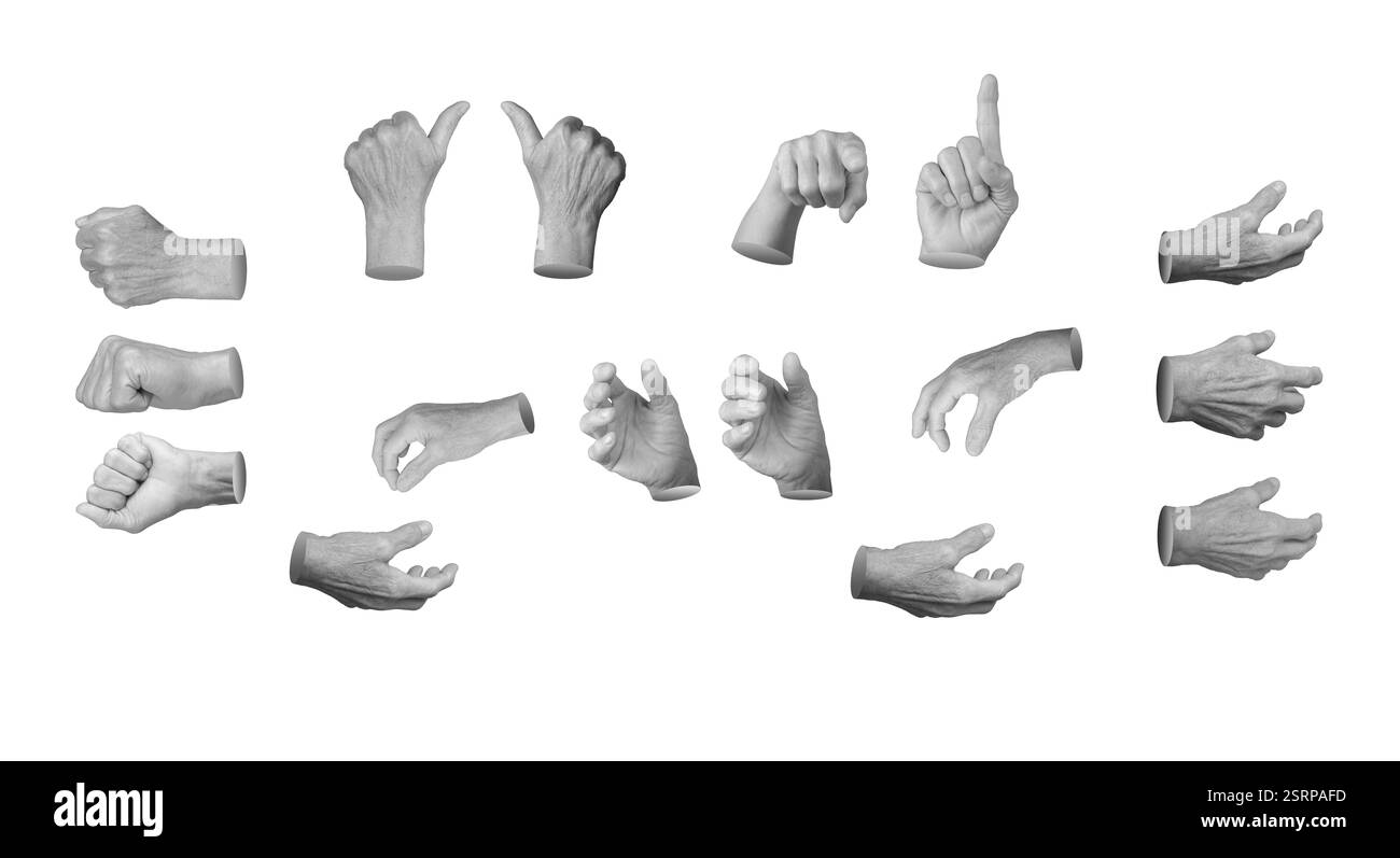 Set of elderly female hands making various gestures, including grabbing ...