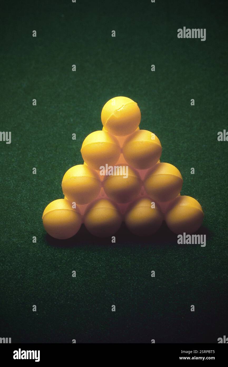 Green poker felt table cloth and ball arranged as pyramid, india, asia ...