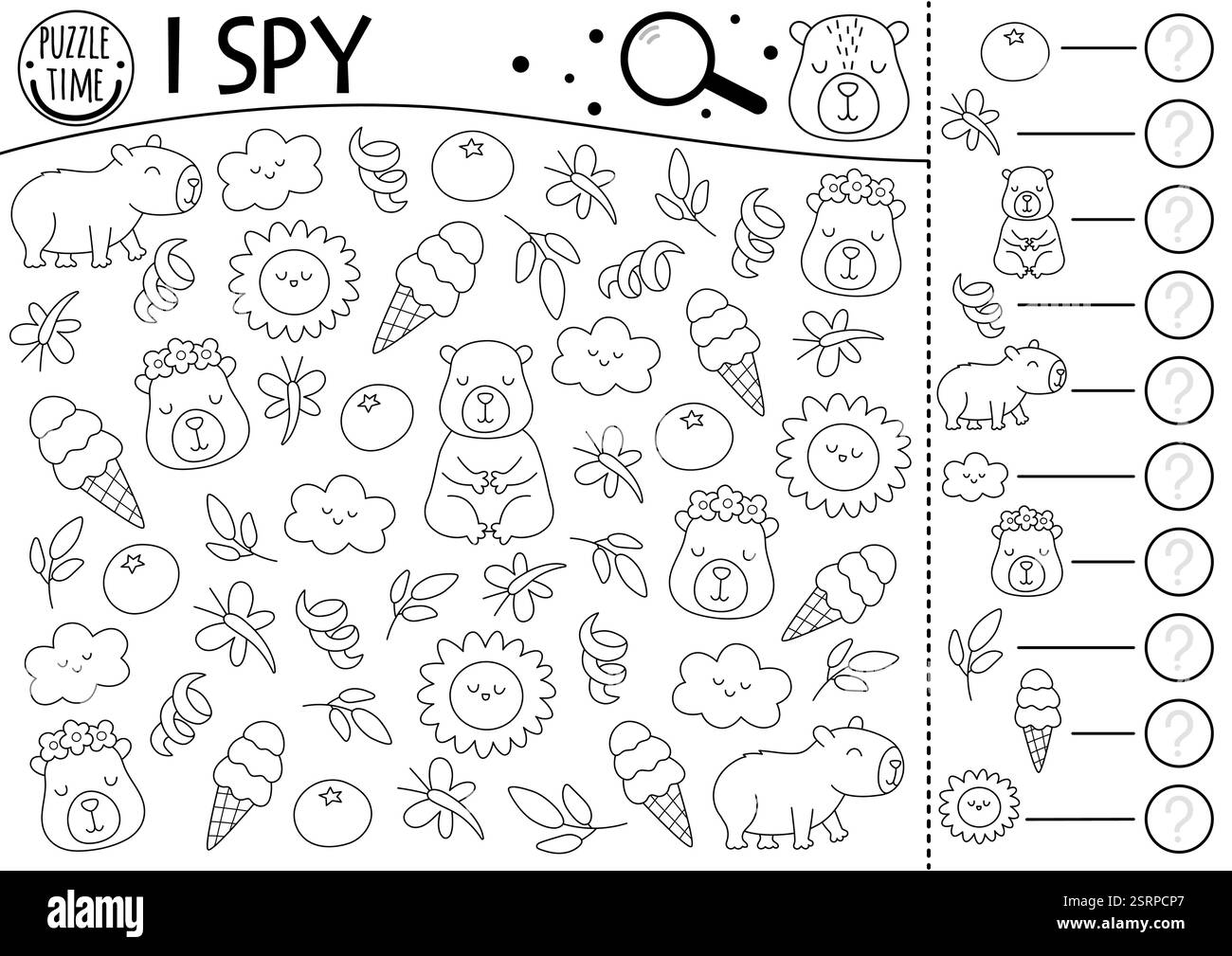 Capybara I spy game for kids. Searching and counting activity with cute ...