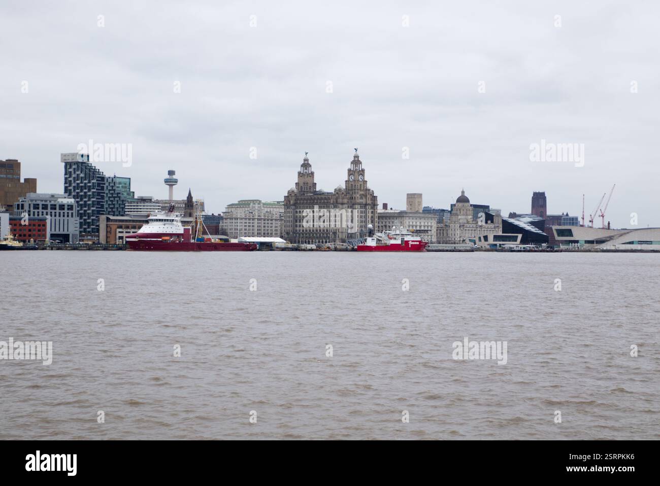 The waterfront at Pier Head in Liverpool as seen from the River Mersey ...