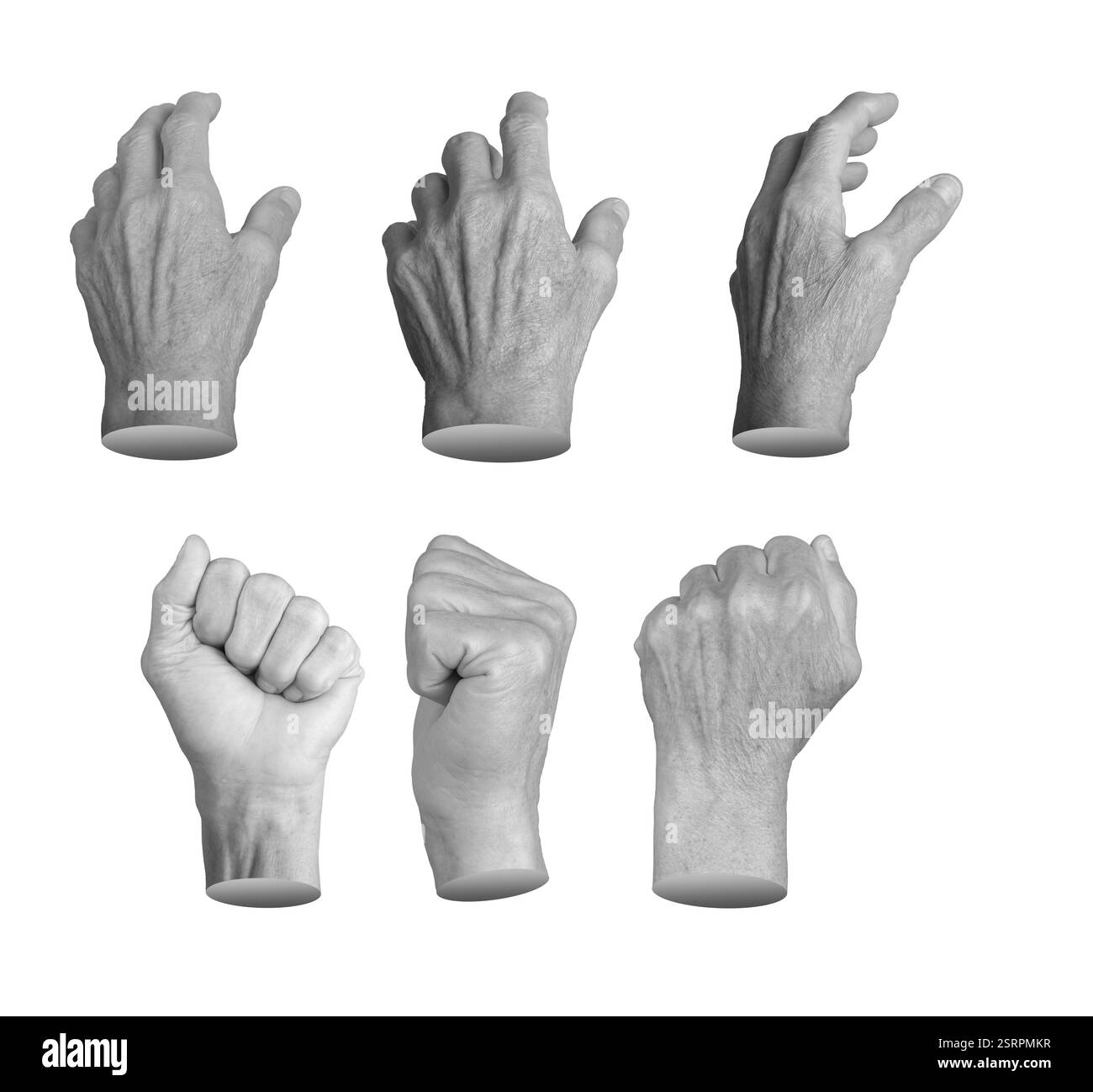 Set of elderly female hands making various gestures, including grabbing ...