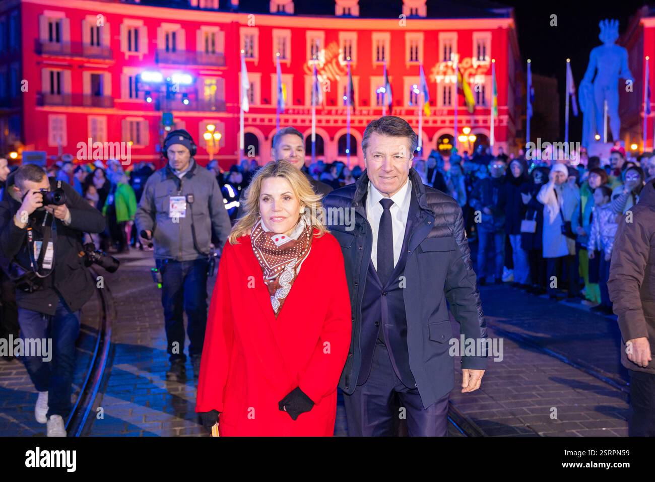 Christian Estrosi, mayor of Nice, his wife Laura Tenoudji-Estrosi ...
