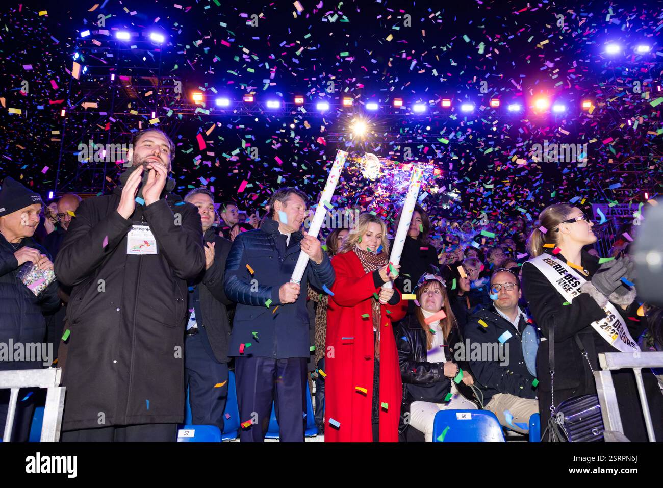 Christian Estrosi, mayor of Nice, his wife Laura Tenoudji-Estrosi ...