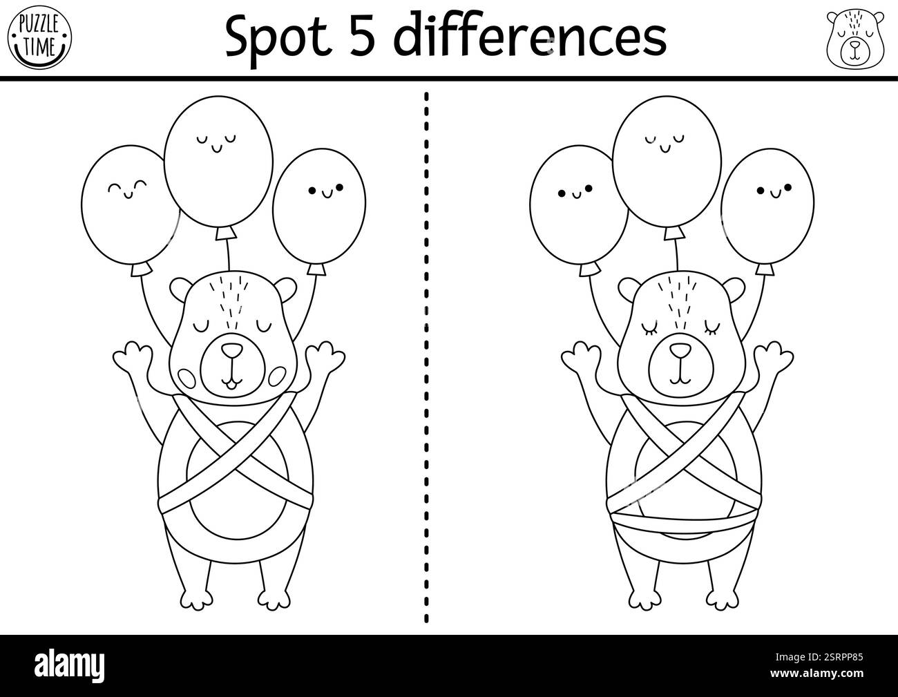 Find differences game for children. Capybara black and white ...