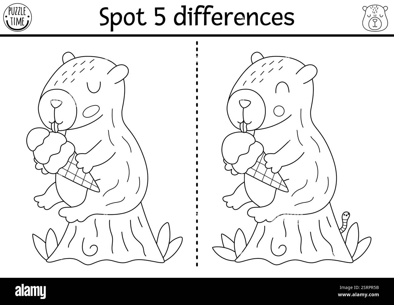 Find differences game for children. Capybara black and white ...