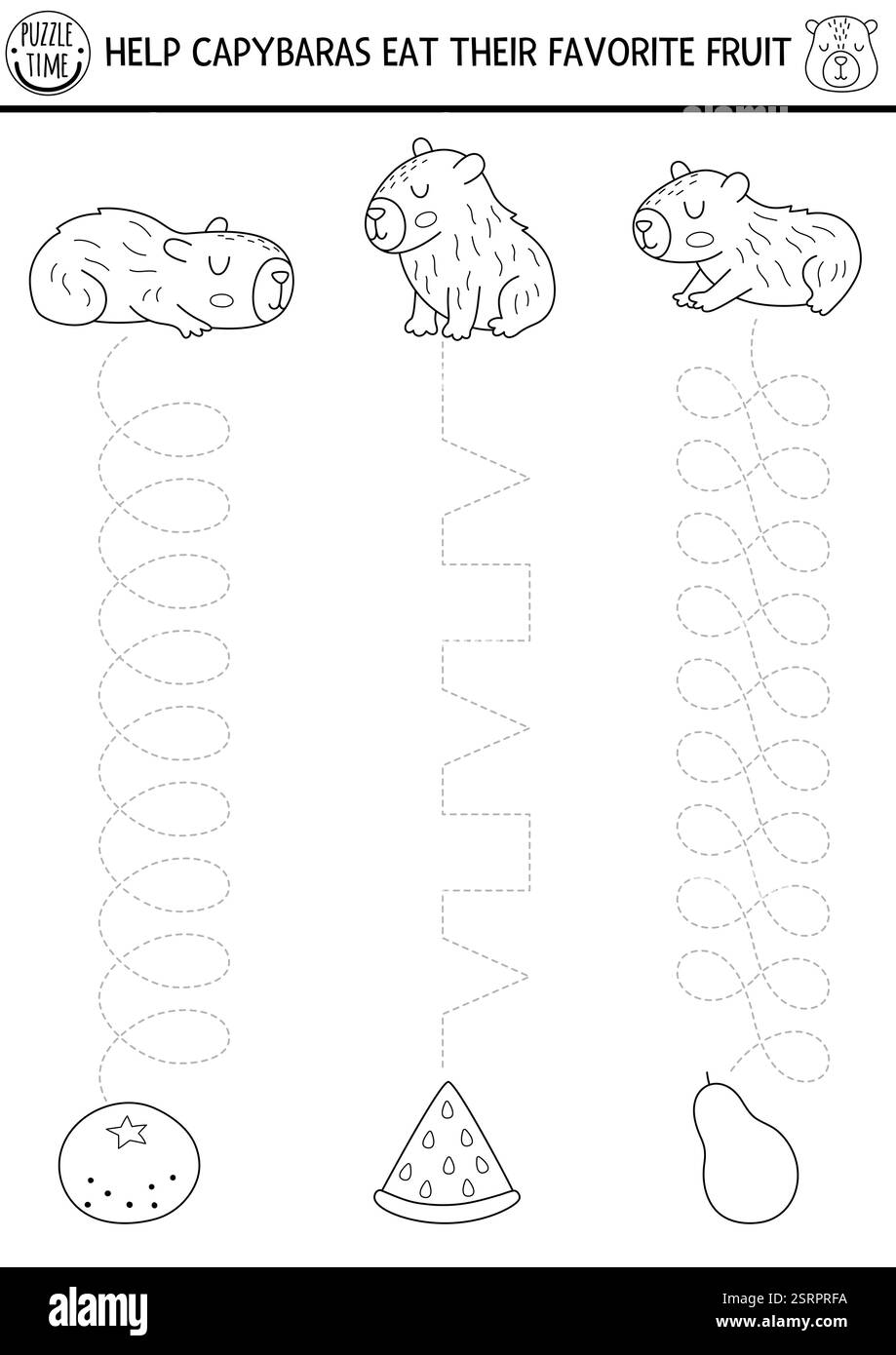 Vector black and white handwriting practice worksheet with capybaras ...