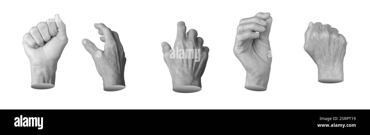 Set of elderly female hands making various gestures, including clenched ...