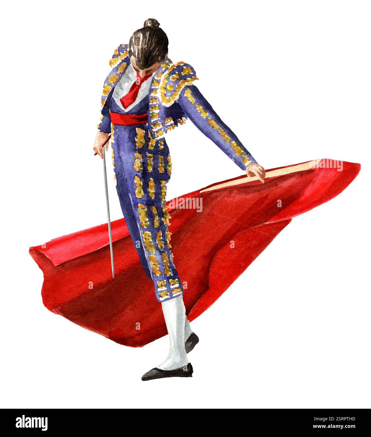 Spanish bullfighter, bullfighter or matador, Watercolor real hand drawn ...