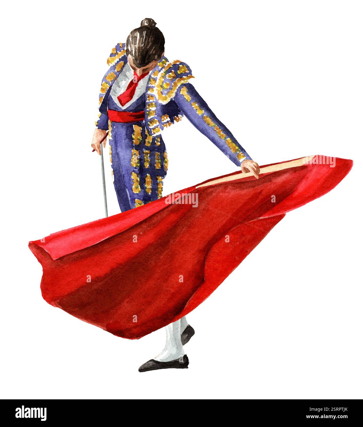 Spanish bullfighter, bullfighter or matador. Watercolor real hand drawn ...