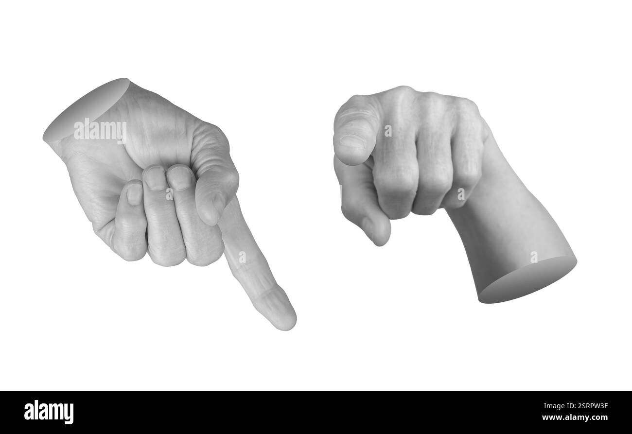 Elderly female hand with index finger extended, pointing forward in a ...